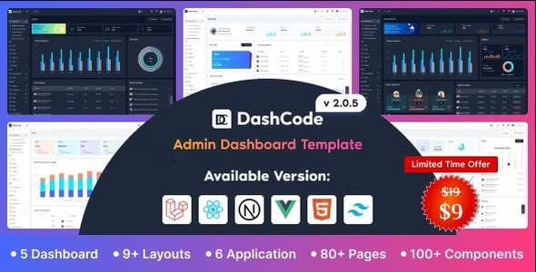 DashCode - Laravel, React, Vuejs, NextJs, HTML,Tailwind Dashboard Template by Codeshaperbd